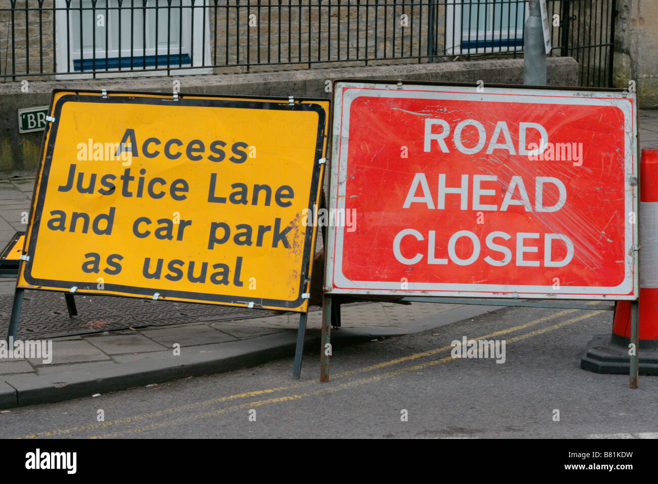 Warning signs road closed Stock Photo - Alamy