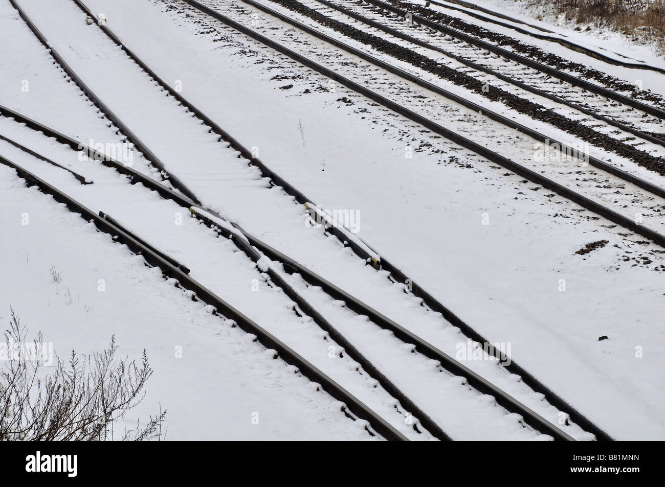 Railway lines in snow, UK Stock Photo - Alamy