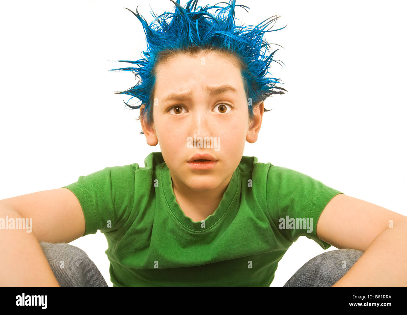 Boy with blue hair Stock Photo - Alamy