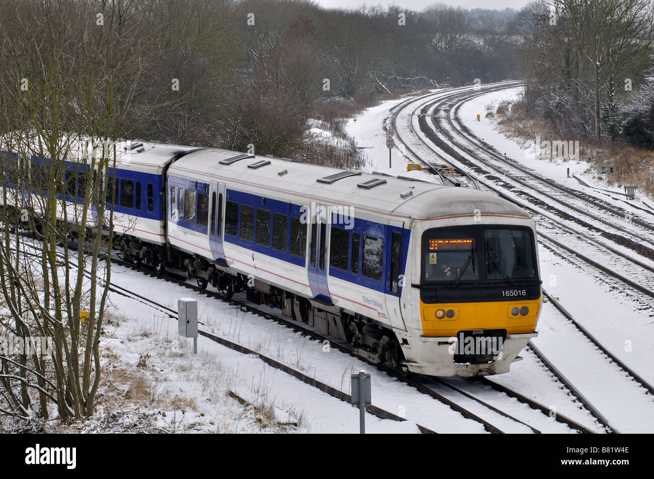 Chiltern Railways train in snow, UK Stock Photo - Alamy