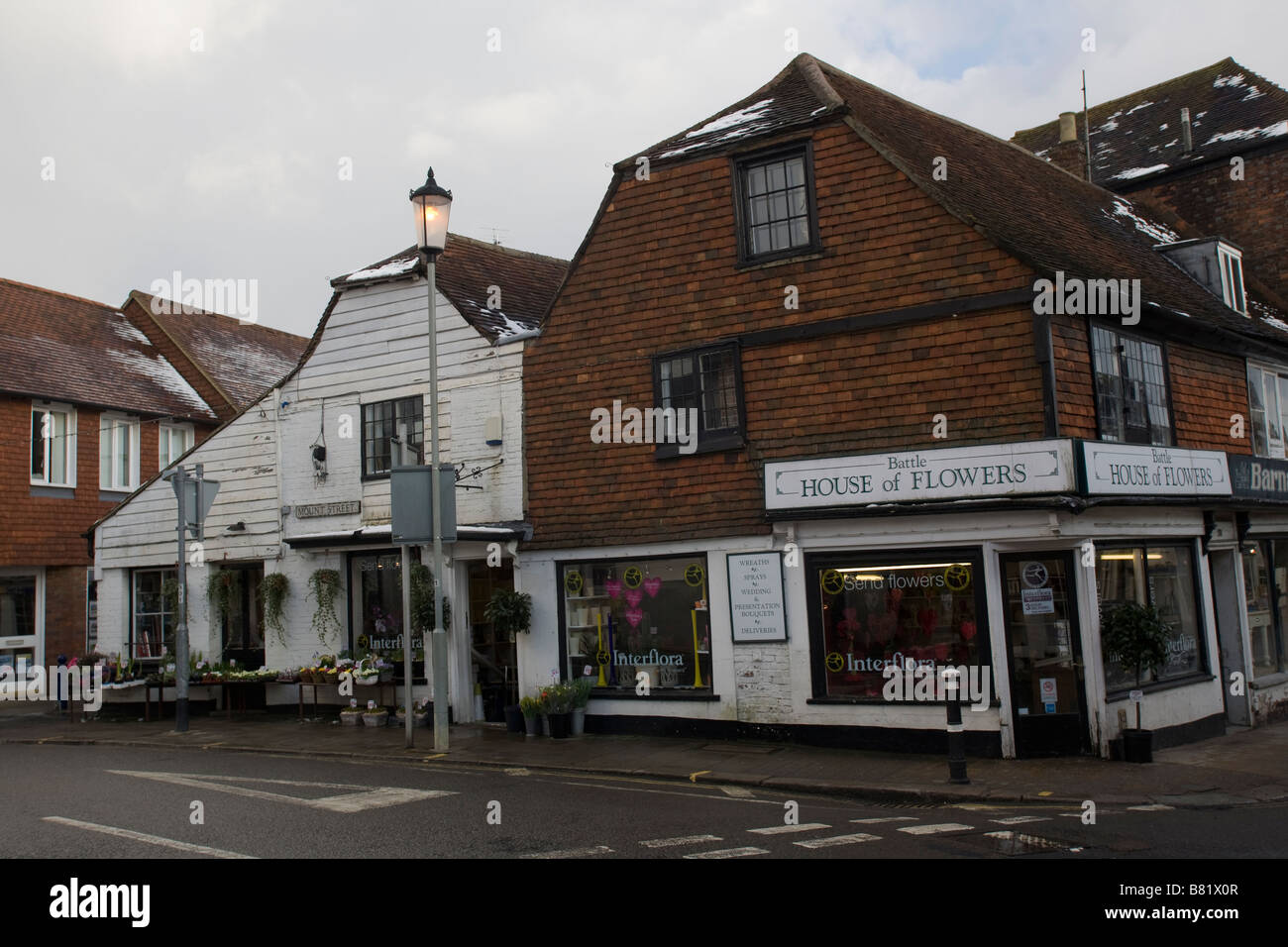 Old shops in Battle High Street, Sussex GB UK Stock Photo - Alamy
