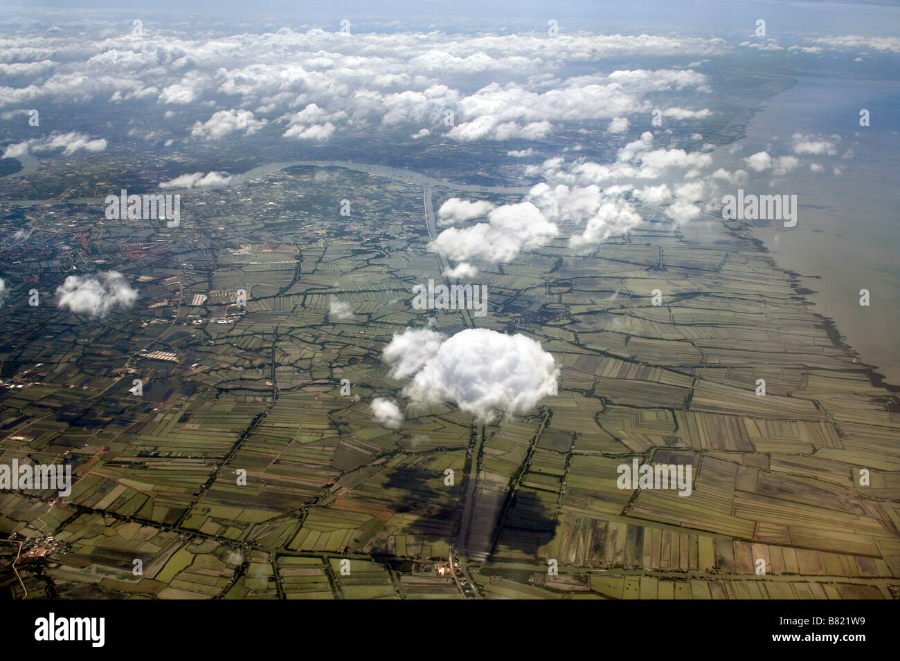 Aerial view over rural Bangkok suburbs Thailand showing the patchwork ...
