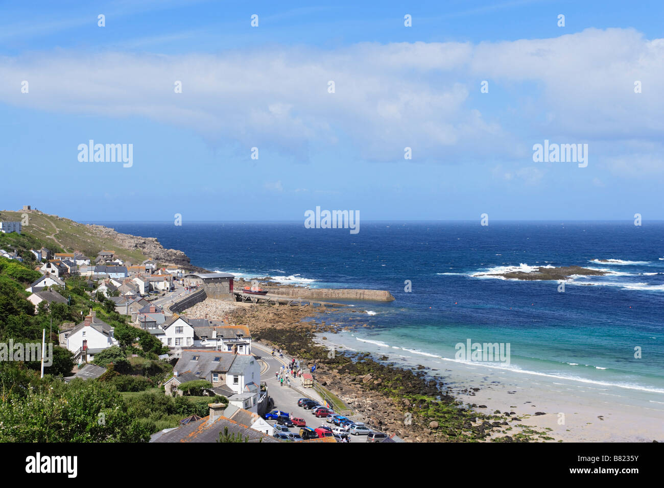 View over Sennen Cove Penwith peninsula Cornwall England United Kingdom ...