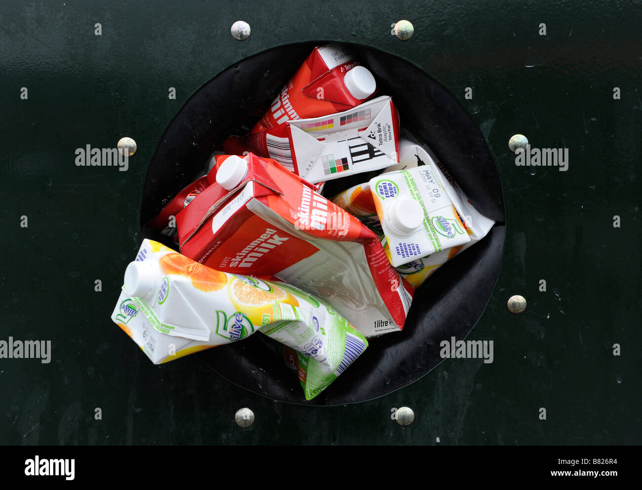A beverage carton recycling bin at a recycling centre in Worcestershire ...