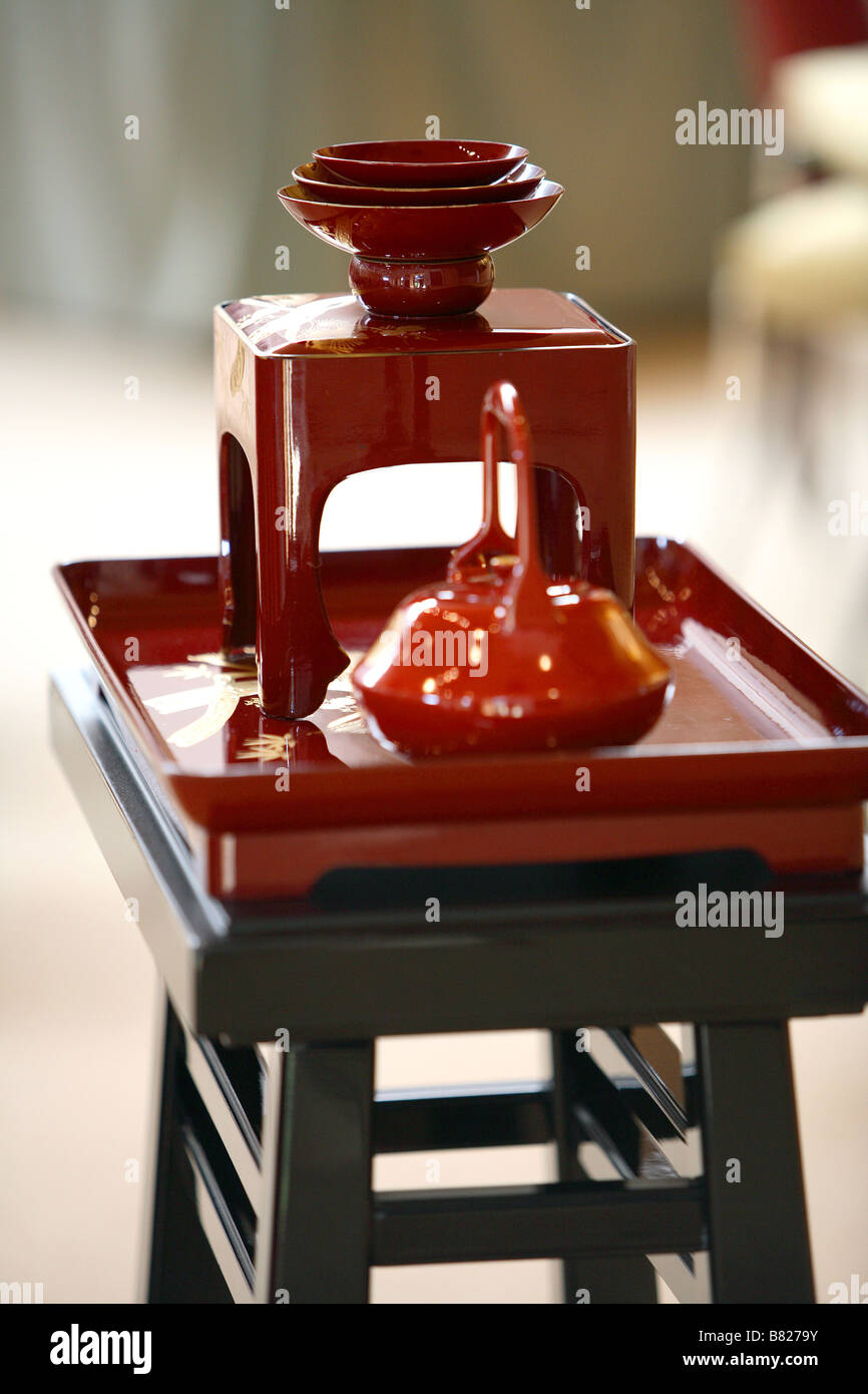 pot and cups for a traditional Japanese sake ceremony Stock Photo - Alamy