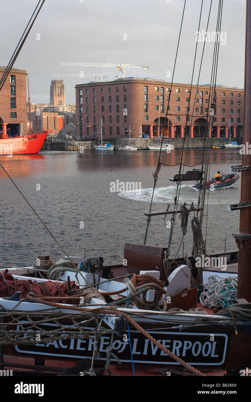 Albert Dock, Liverpool looking towards the Anglican cathedral Stock ...