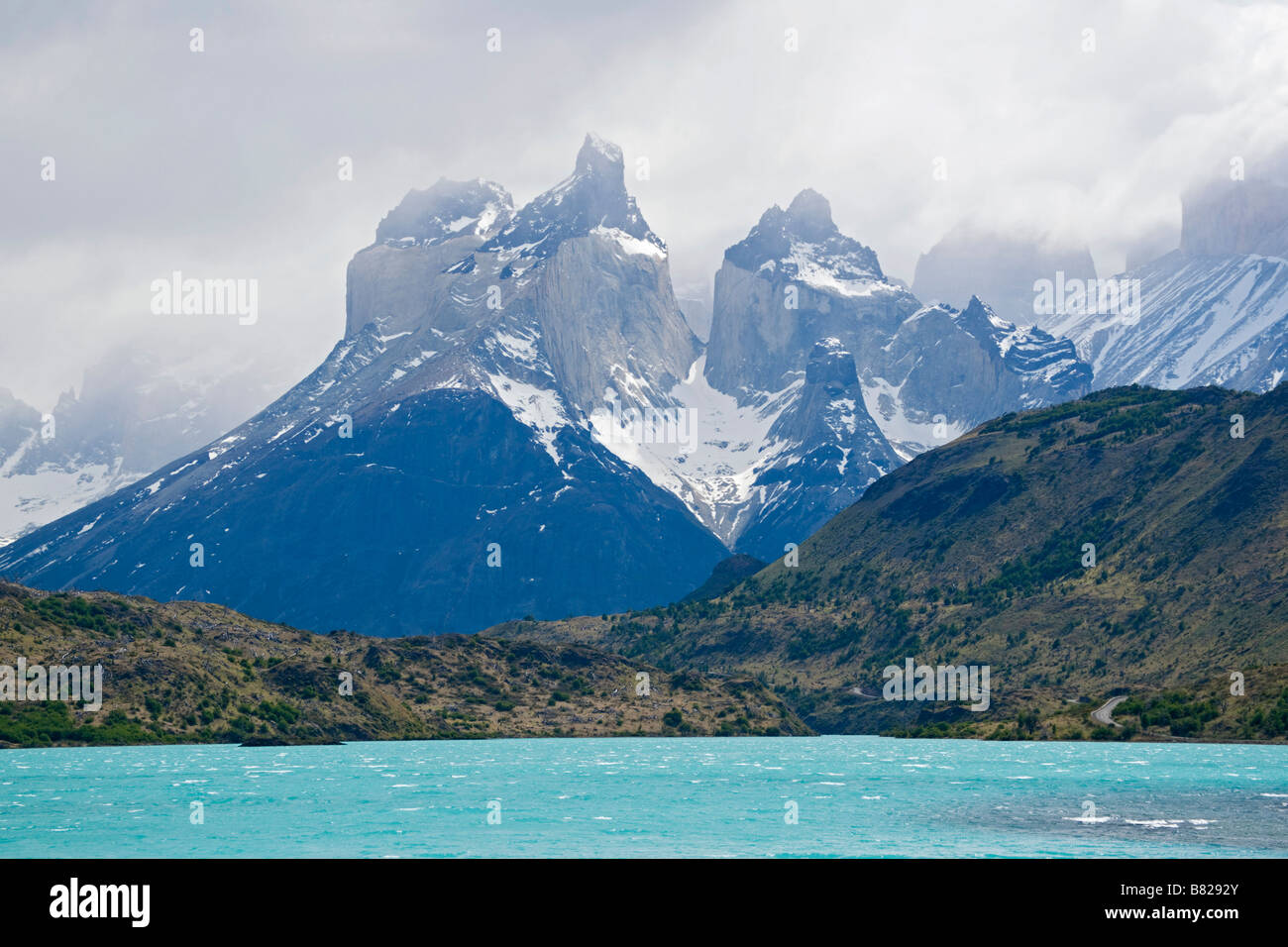 Rio Paine with the 'Horns' in background, Torres del Paine Stock Photo ...