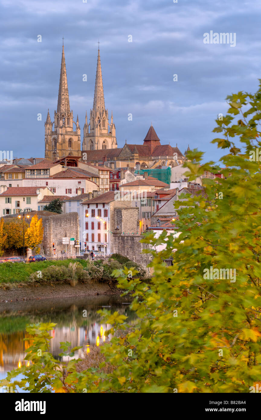 Nive river and the cathedral of Bayonne Pays Basque France Stock Photo ...