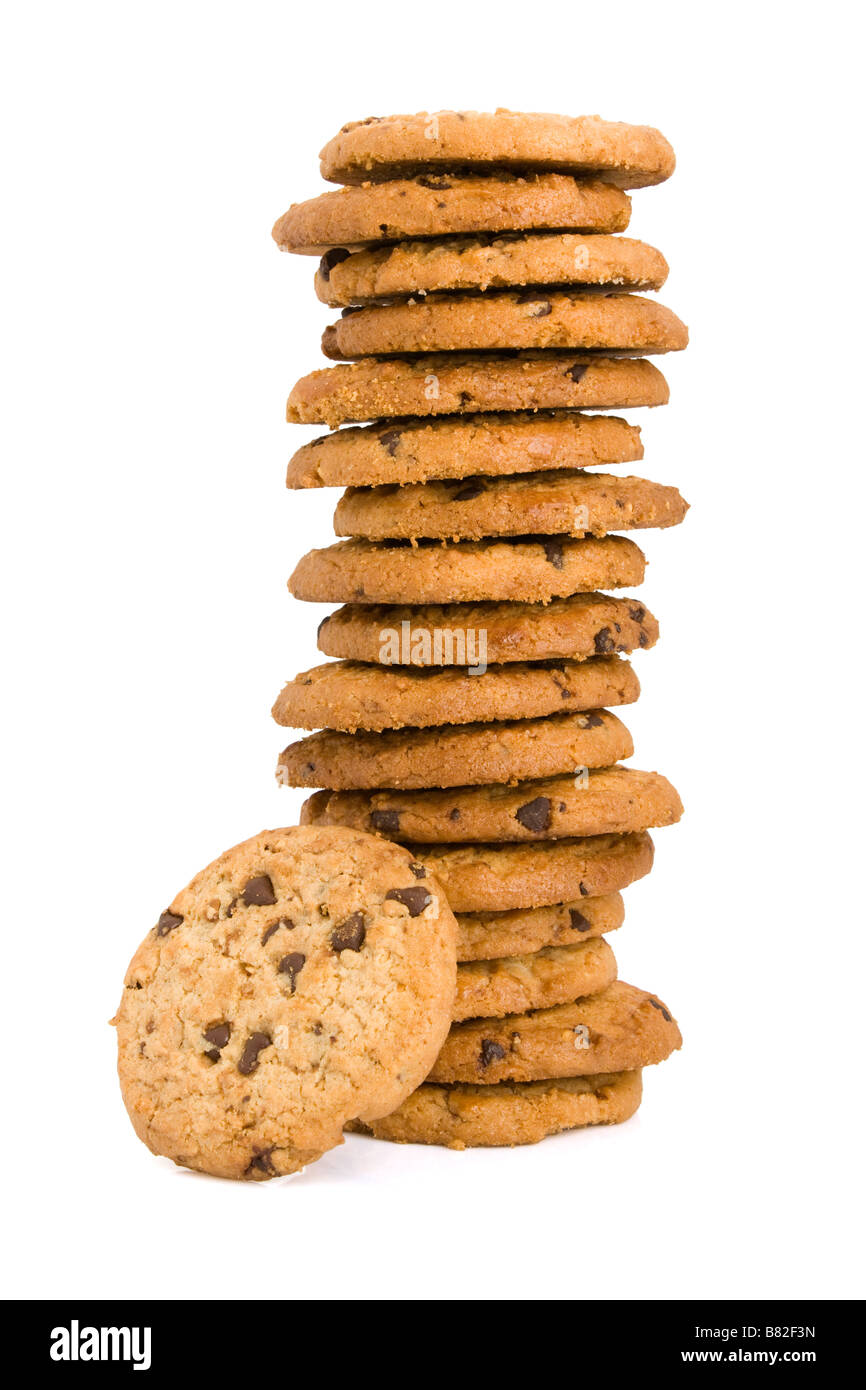 Pile of chocolate chip cookies isolated on white background Stock Photo ...