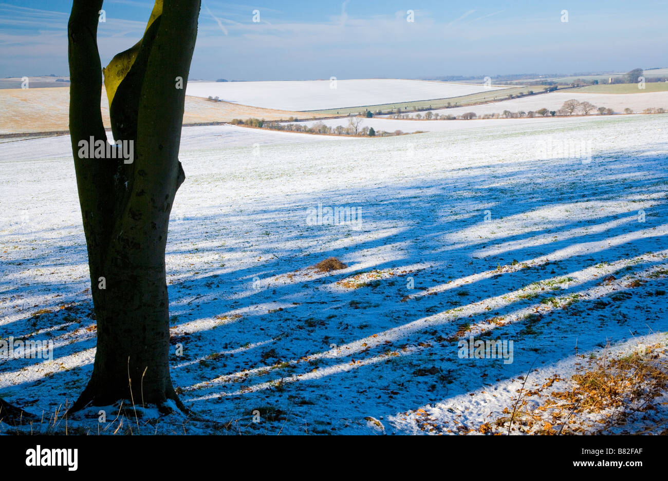 A sunny snowy winter landscape view or scene on Overton Hill near ...