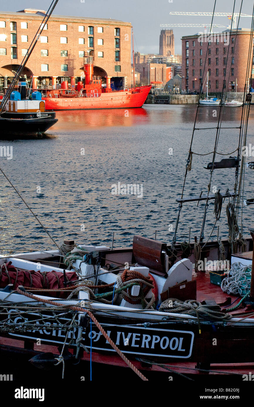 Albert Dock in Liverpool looking towards the Anglican cathedral Stock ...