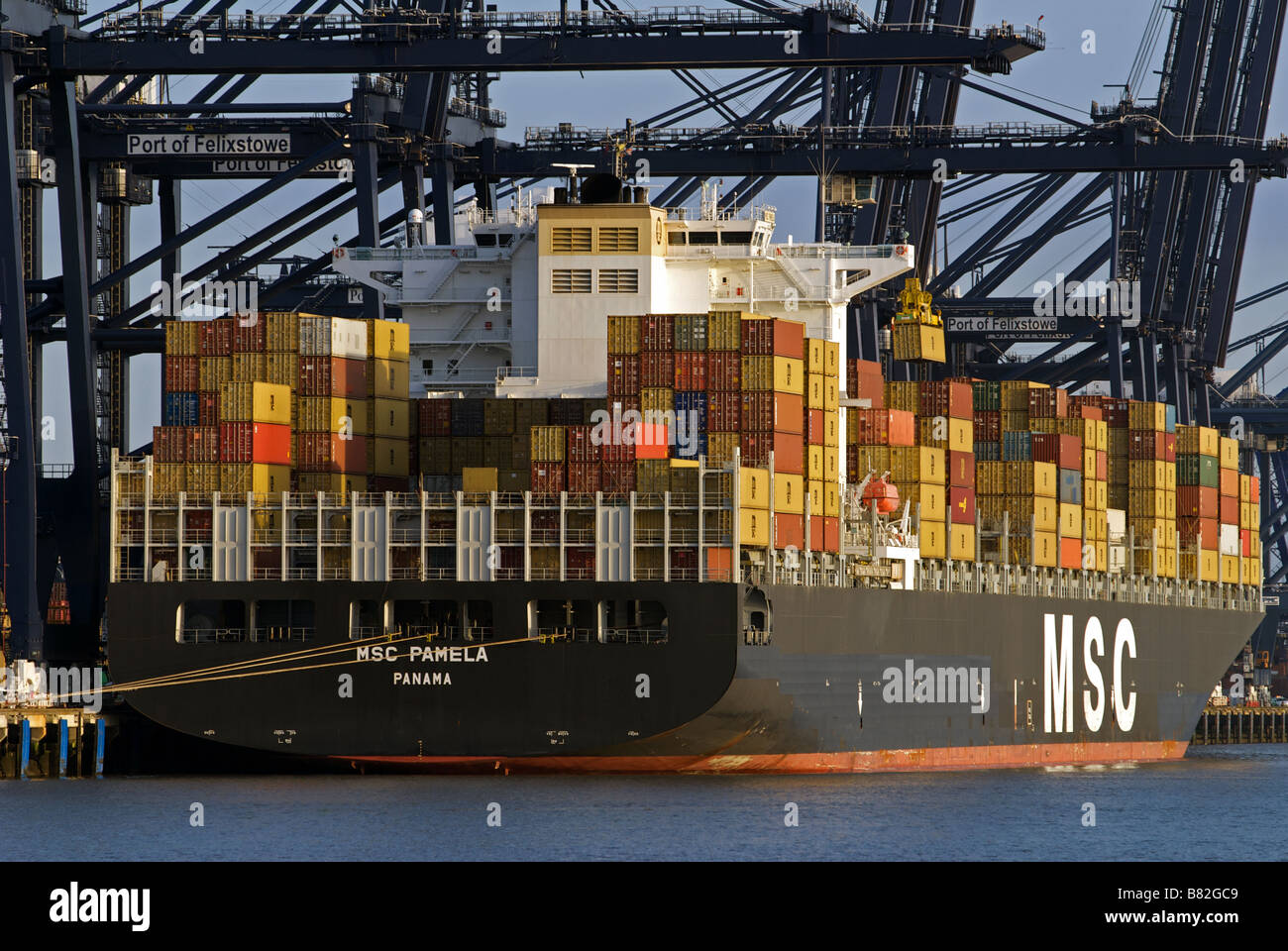 MSC 'Pamela' container ship, Trinity quay, Port of Felixstowe, Suffolk ...