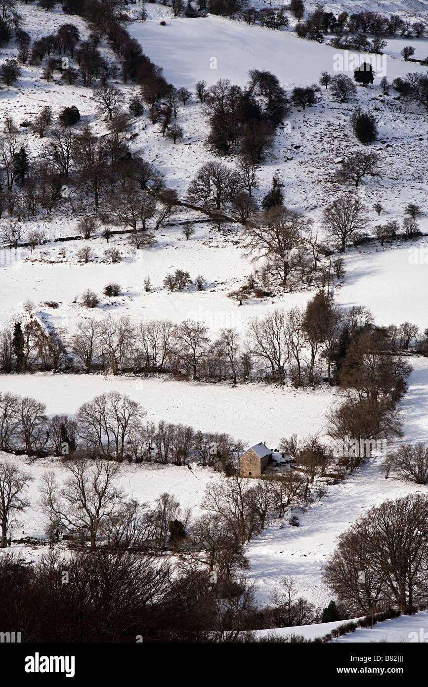 Barn and animals in winter snowy fields Wales UK Stock Photo - Alamy