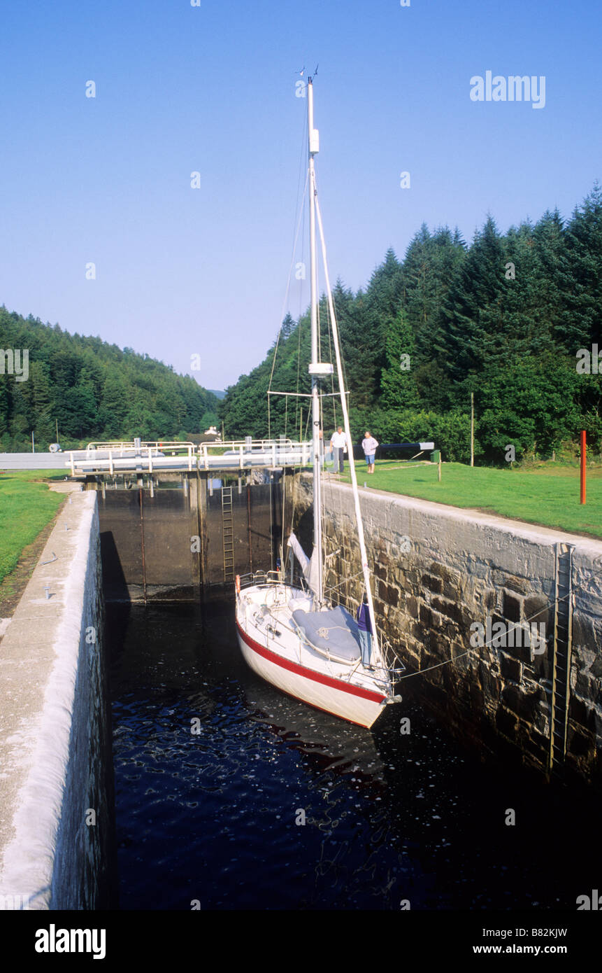 Crinan Canal boat in lock gates Scotland UK Scottish scenery landscape ...