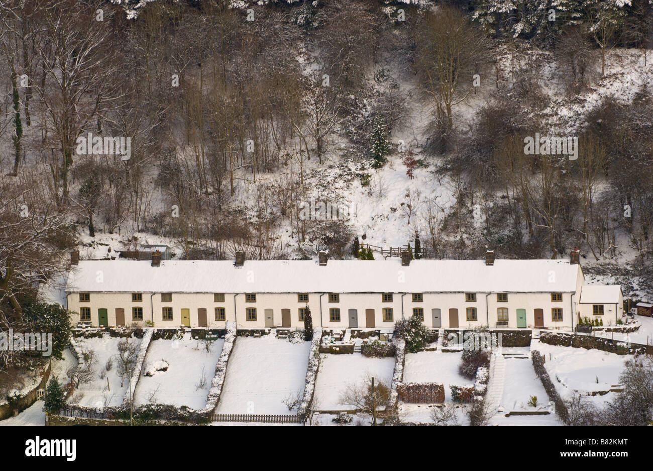 Snow at row of 18th century ironworkers cottage Cwmavon near ...