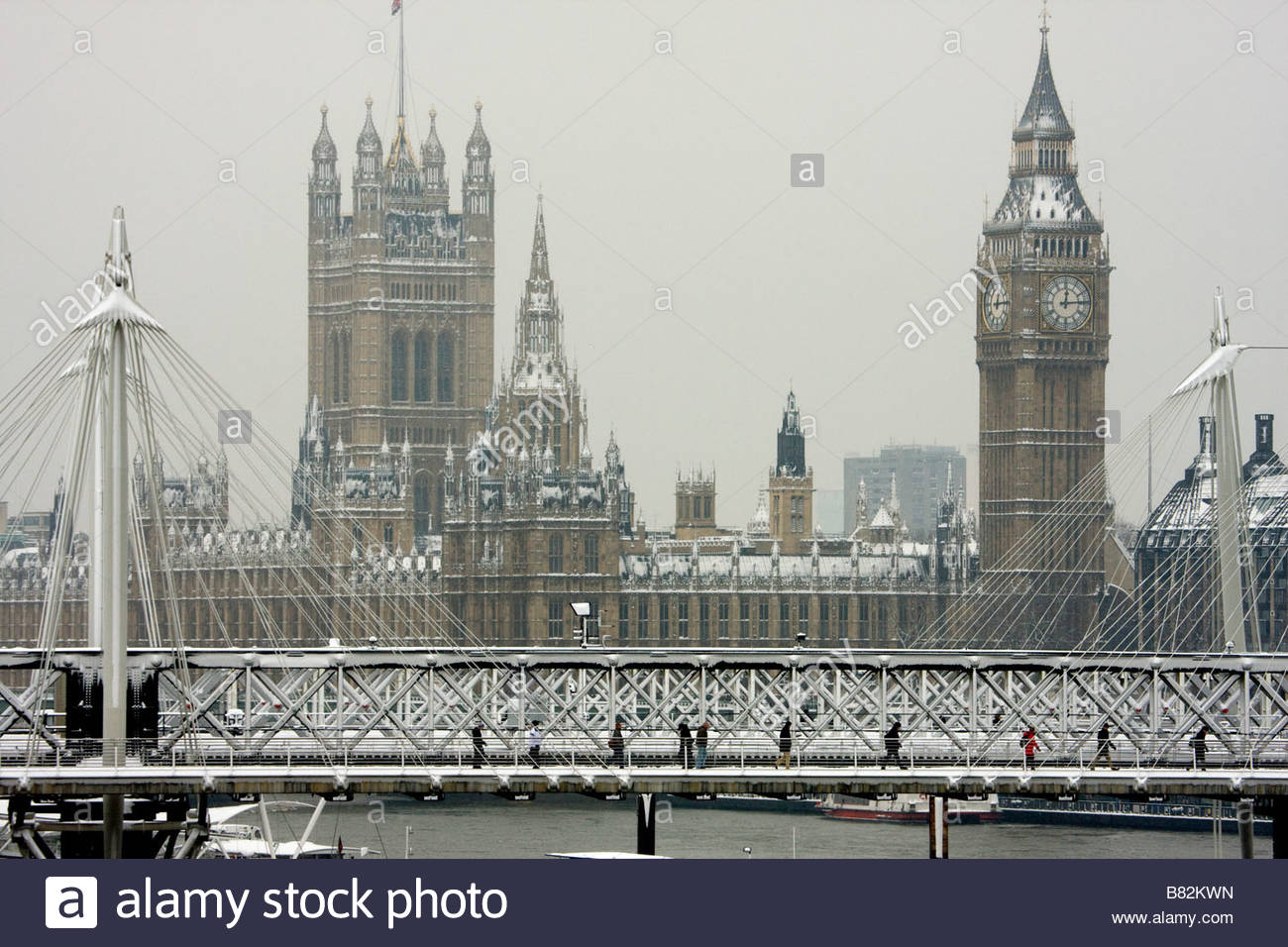 London Winter Snow Thames River Parliament Big Ben Westminster Stock ...