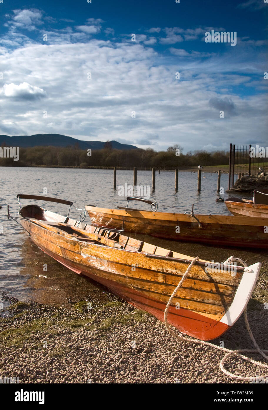 Lake District, Cumbria, England; rowboats on shore Stock Photo - Alamy