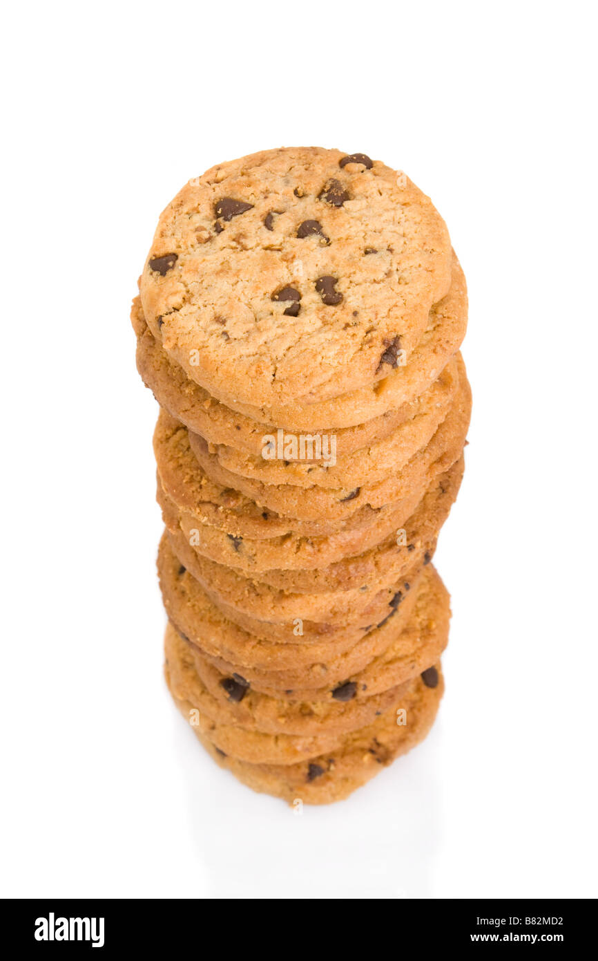 Pile of chocolate chip cookies isolated on white background Stock Photo ...