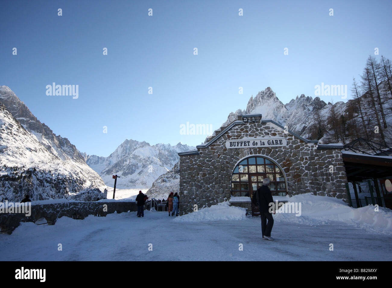 Restaurant at the rack railway station of Montenvers, above the Mer the ...