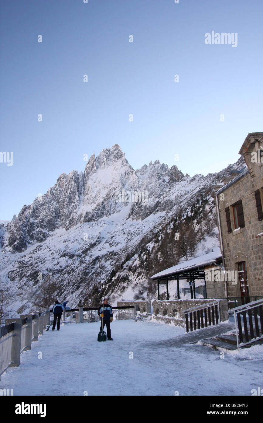 View of the Alps tops from the station of Montenvers Stock Photo - Alamy