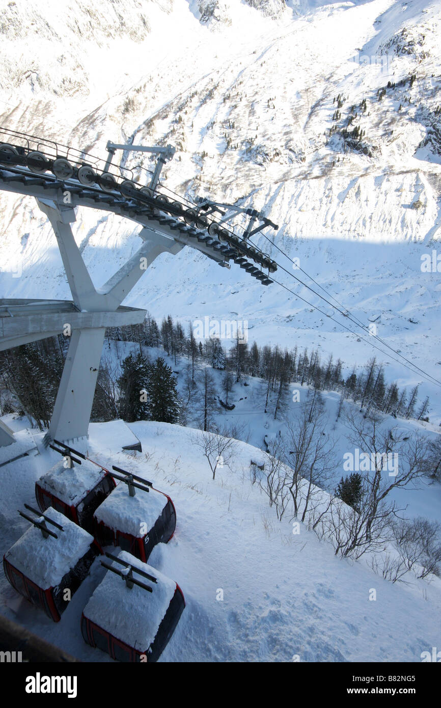 Cable cars which usually take passengers from Montenvers rack railway ...