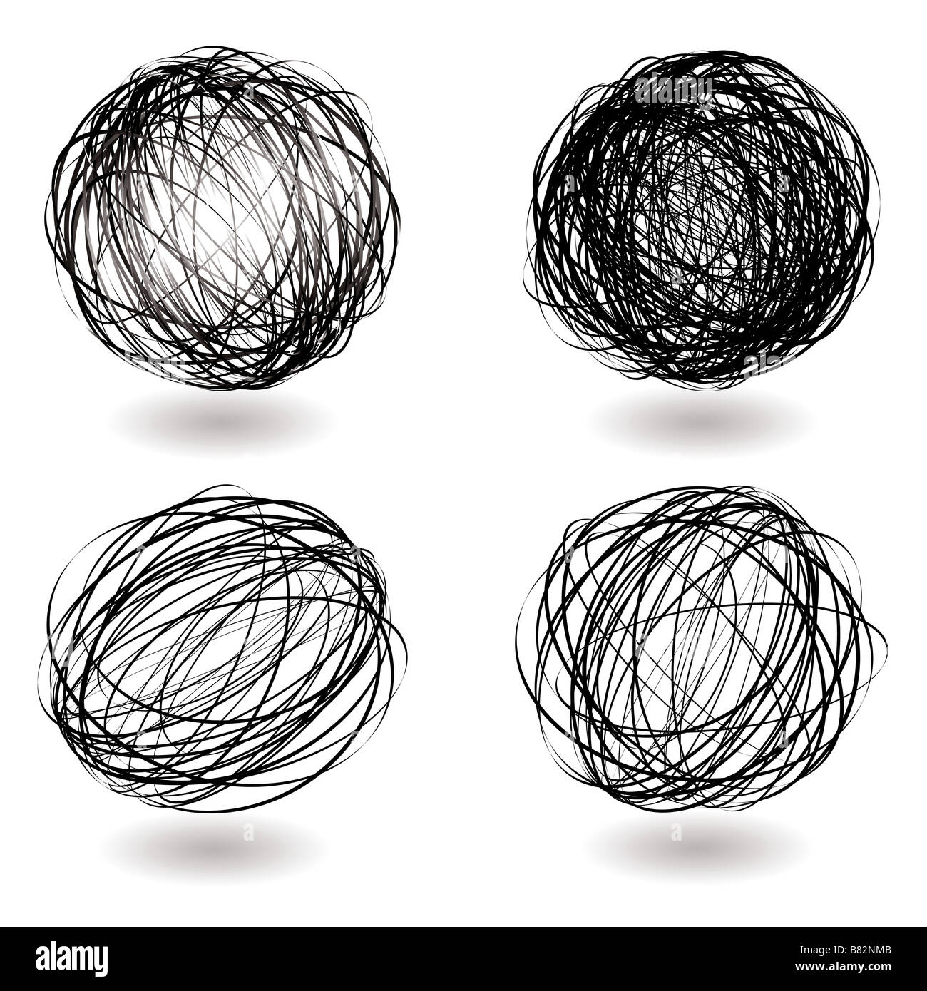 Black scribble balls with drop shadow illustrated icons Stock Photo - Alamy