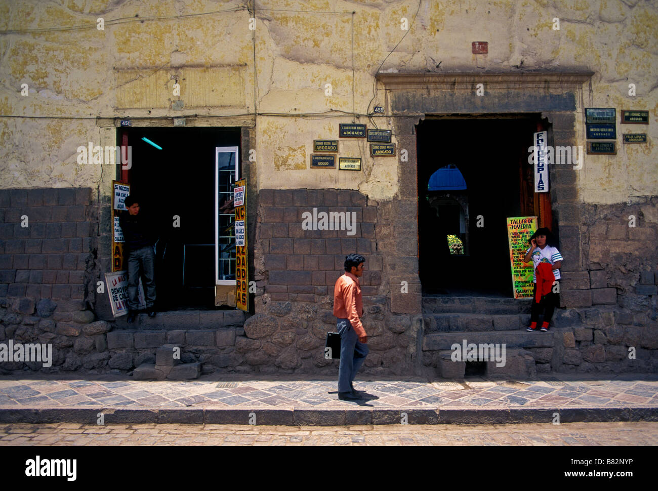Peruvians, Peruvian people, walking in street, Calle Pampa del Castillo ...