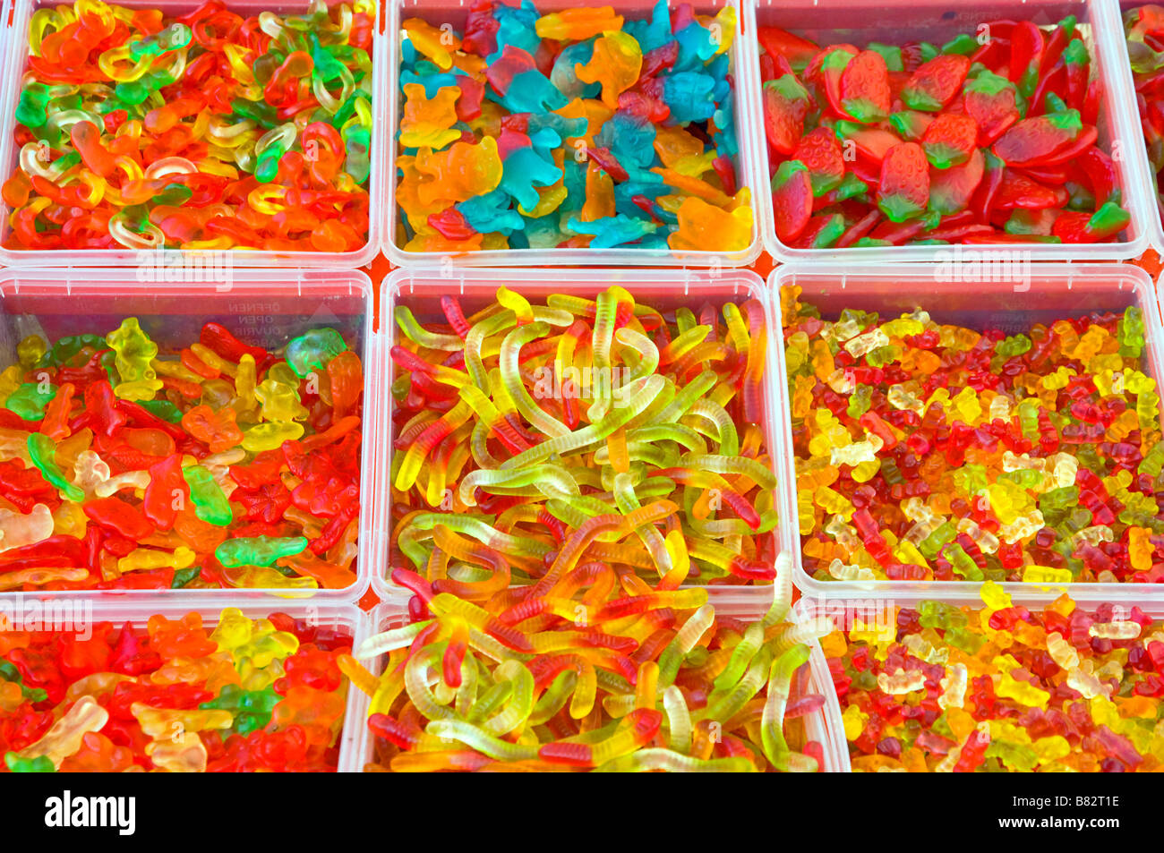 Gummed candy for sale at an outdoor market in Lovran Croatia Stock ...