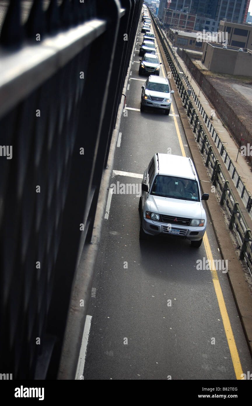 Aerial View of a Row of Cars Driving along Single Lane in Brooklyn, New ...