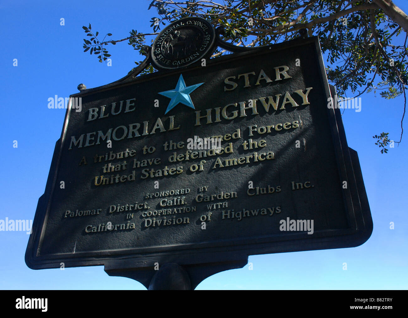 Blue Star Memorial Highway sign, along Interstate-5 in California Stock ...