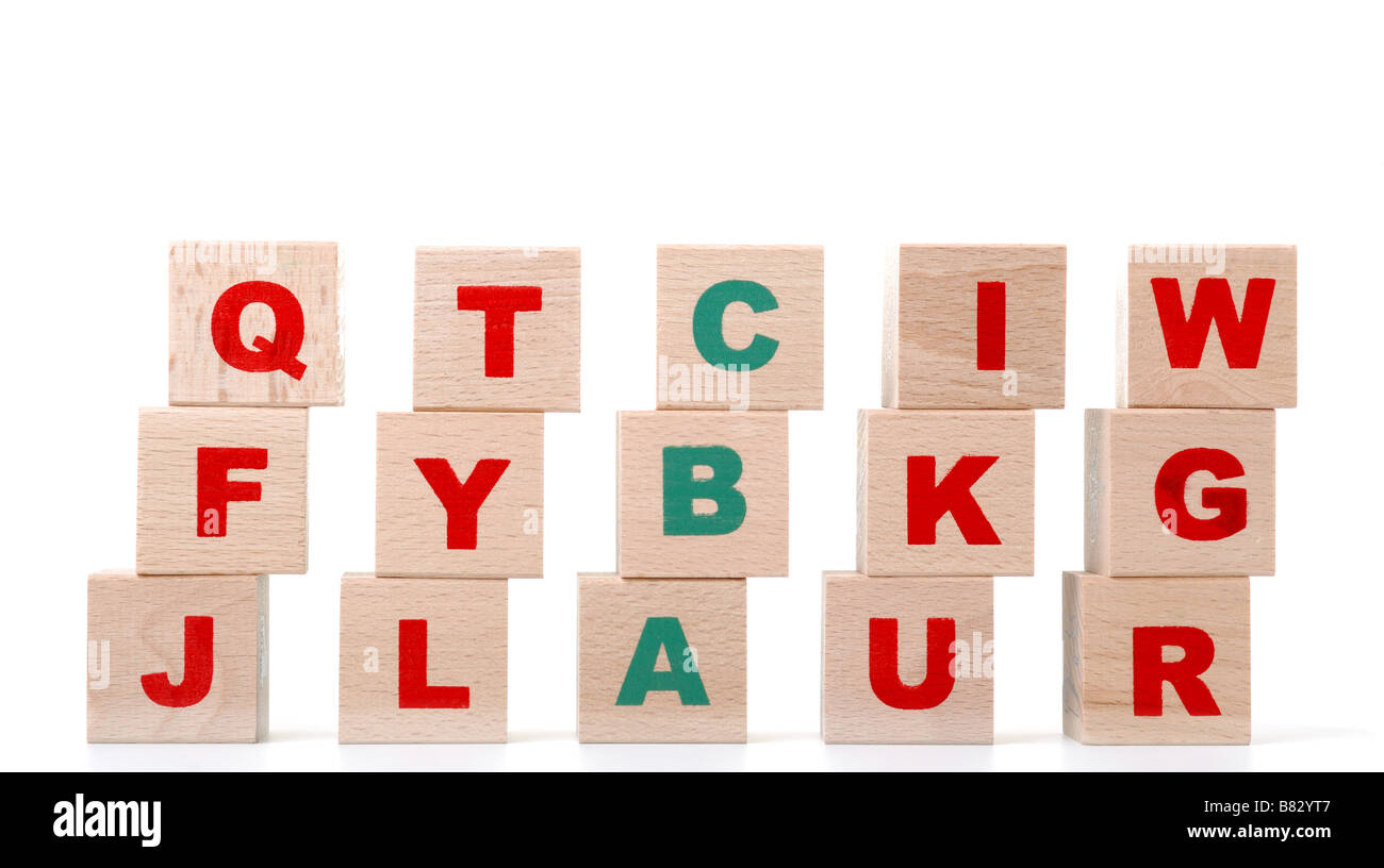 The alphabet Letters drawn on wooden cubes A children s toy Stock Photo ...