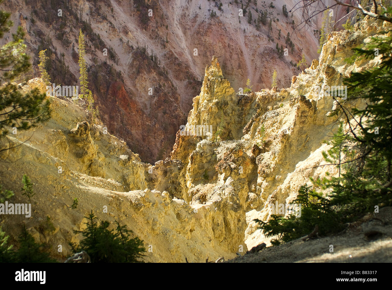 Yellow colored rock formations in Yellowstone National Park Stock Photo ...