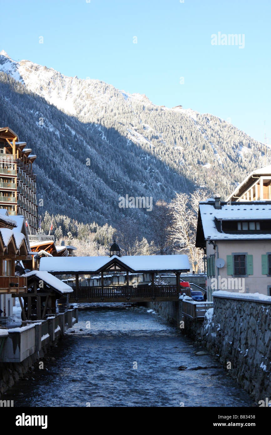 Frozen river in Chamonix Mont Blanc Stock Photo - Alamy