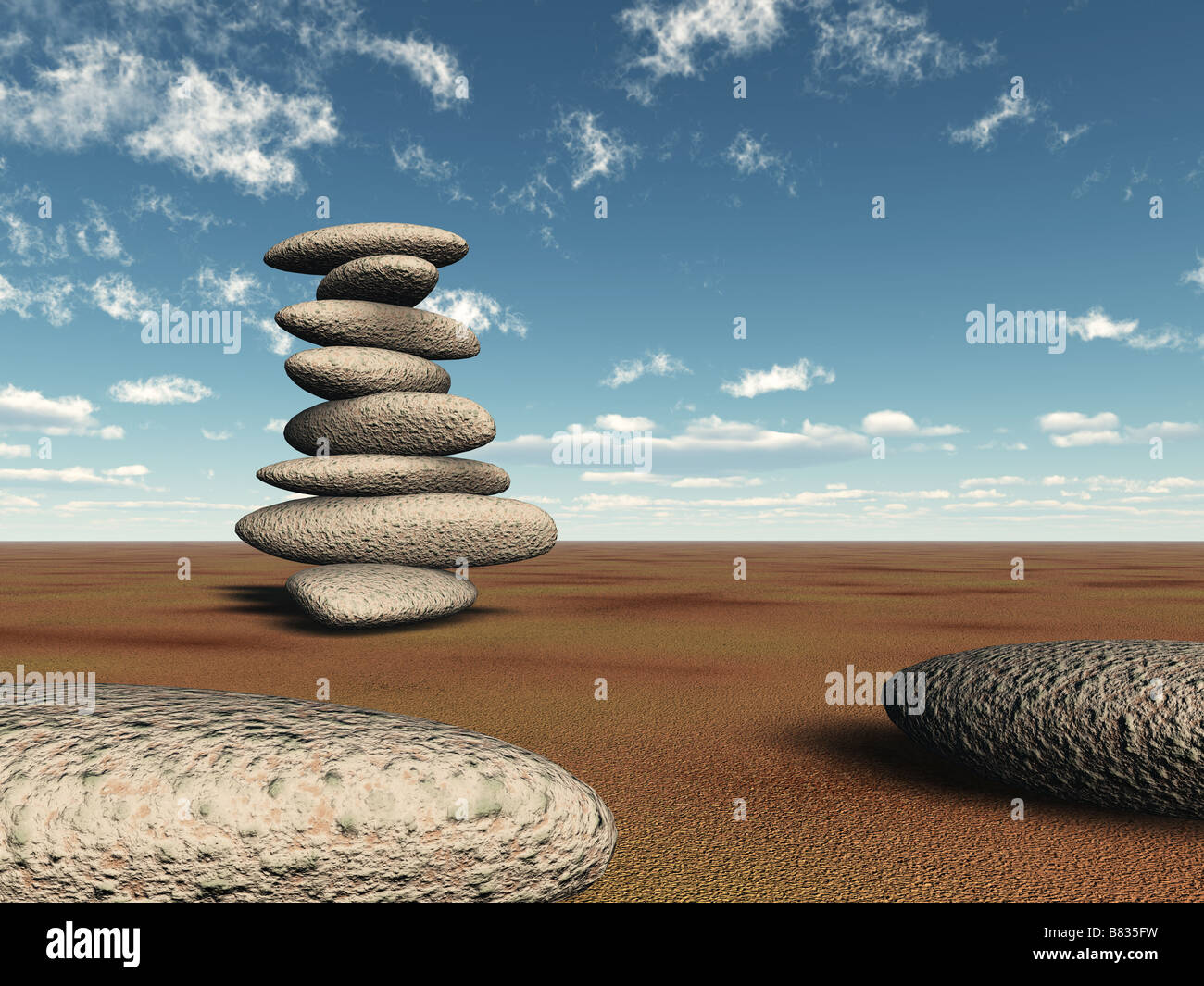 cairn 3d rendering of a drain of cobble stones with objects in the ...