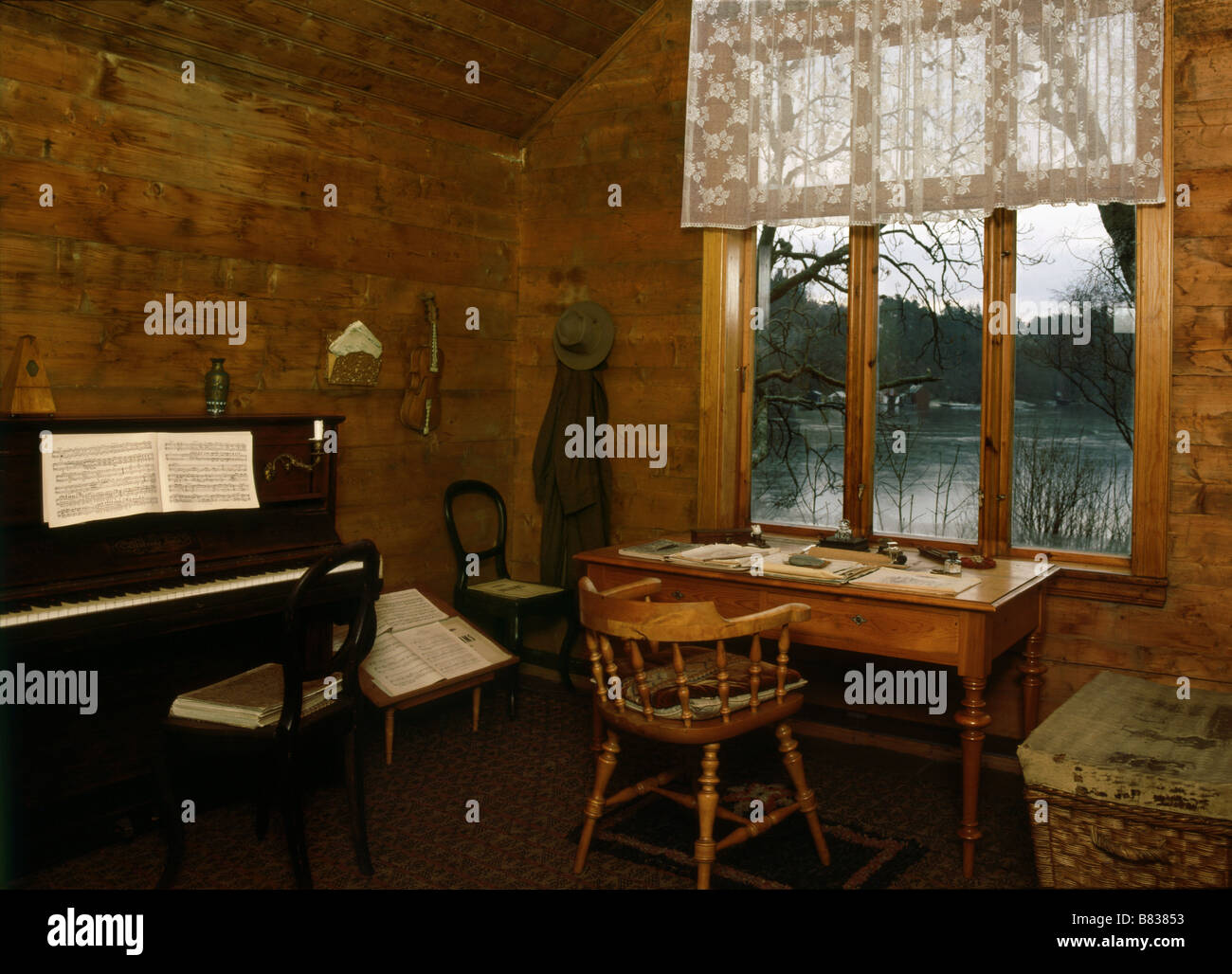 Interior of Edvard Grieg's Composer Hut at Troldhaugen, Bergen, Norway ...