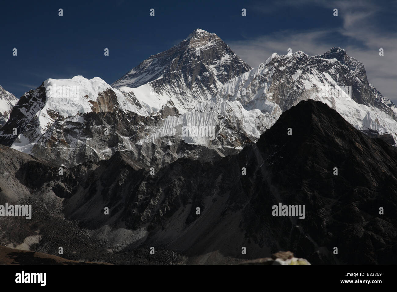 Everest range and Ngozumba Glacier from summit of Gokyo Ri Stock Photo ...