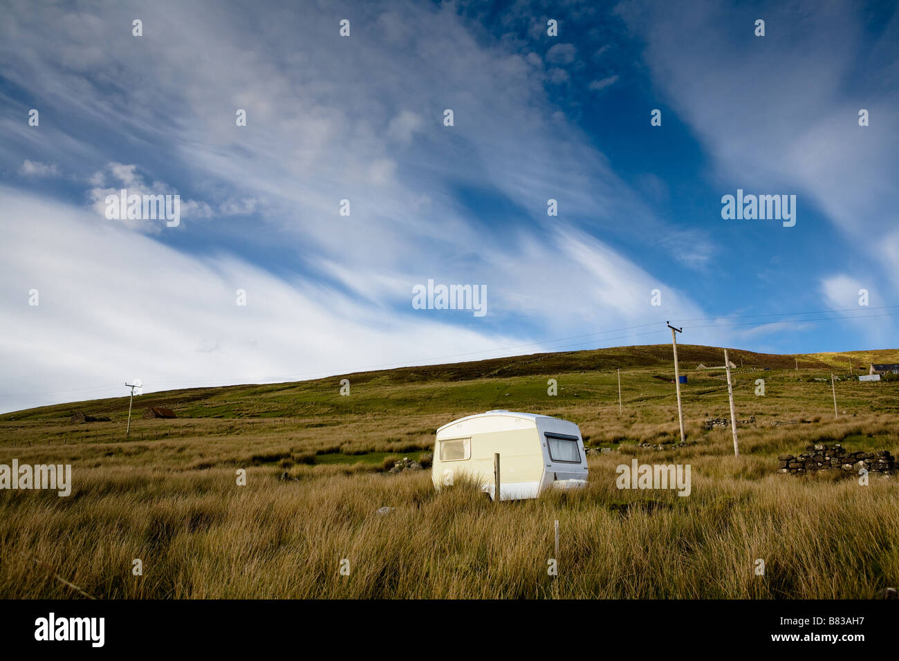 Caravan in a field Melvaig Wester Ross Scotland Stock Photo - Alamy