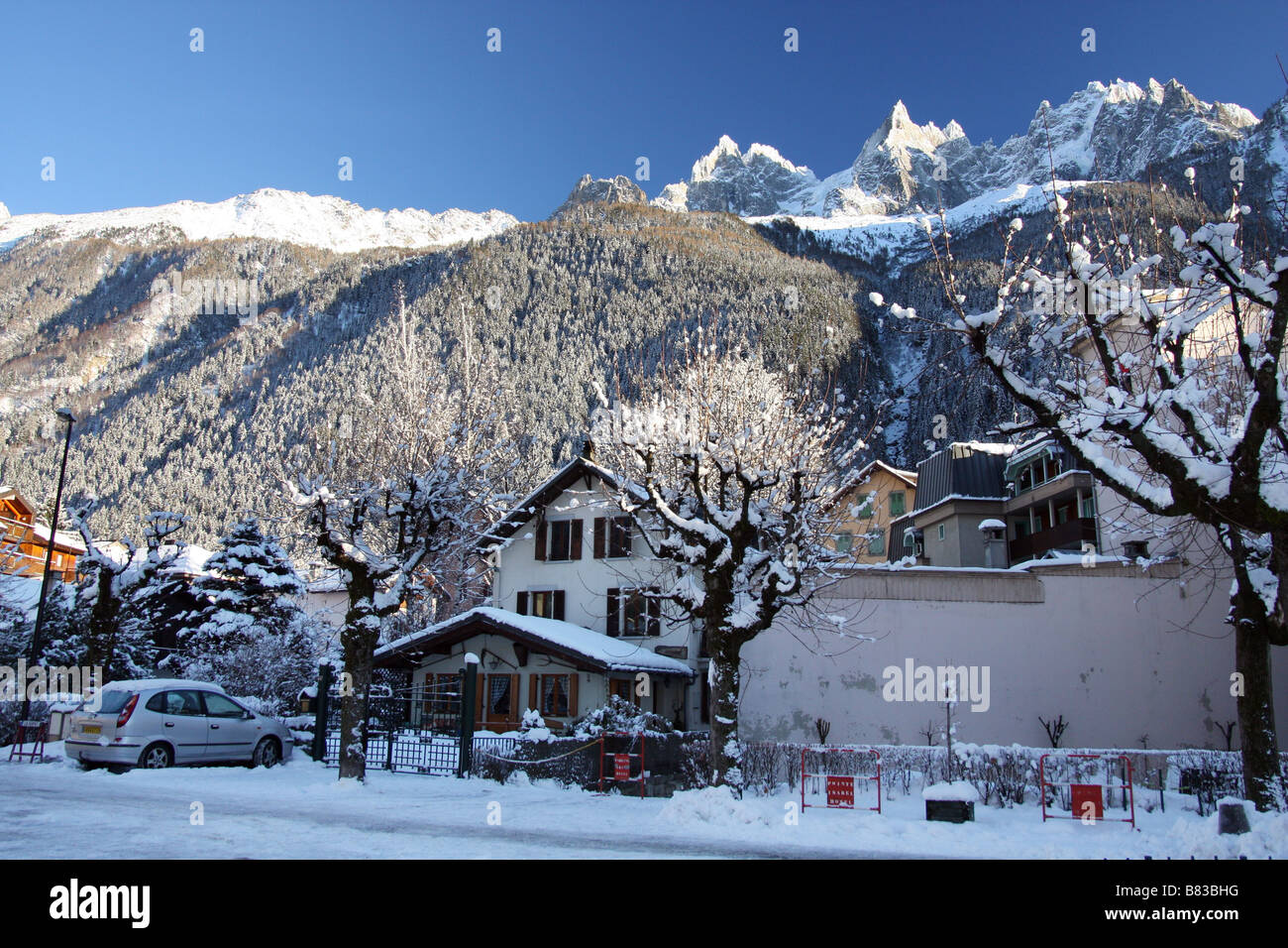 View Of A Street And Some Houses In Chamonix Mont Blanc With The French