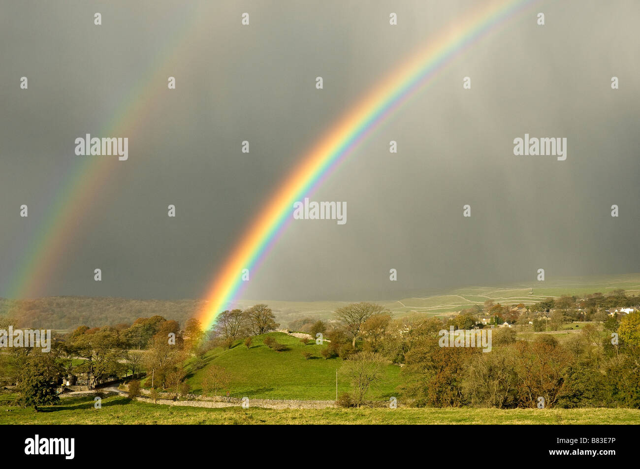 Double rainbow rainbows over Upper Wharfedale North Yorkshire Dales ...