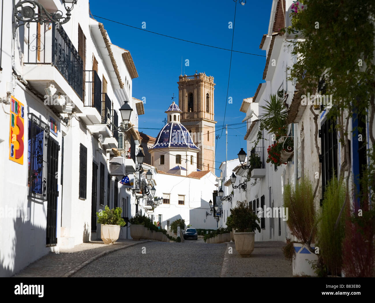 Altea street scene in old town, Alicante, Spain, Europe Stock Photo - Alamy