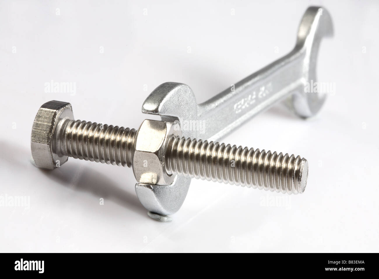 A spanner, nut and screw Stock Photo - Alamy
