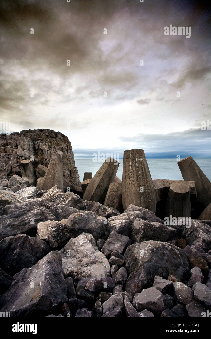 concrete sea defences groynes protecting the north wales coast from ...