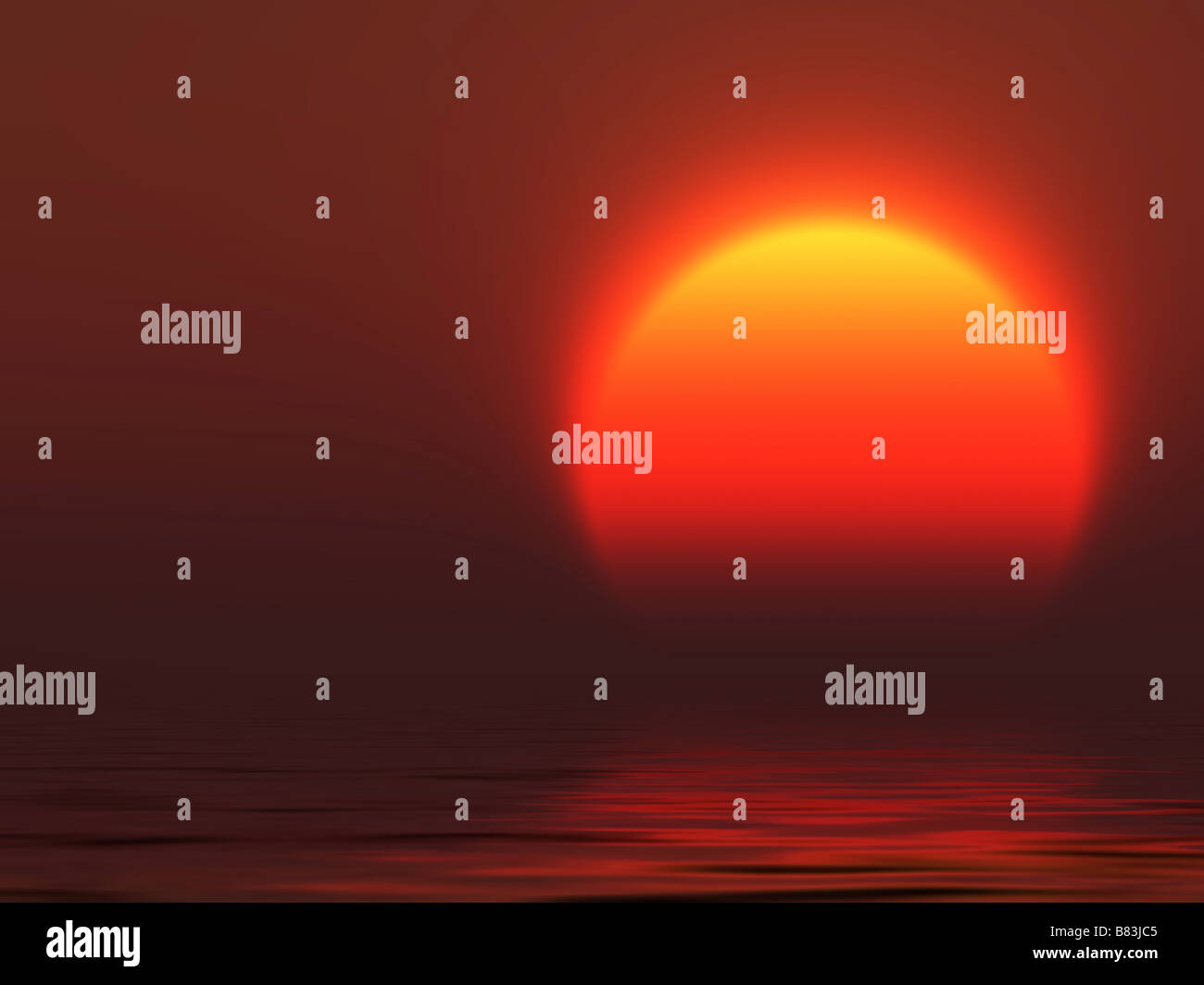 The big sun Red sunset with reflection in water Stock Photo - Alamy
