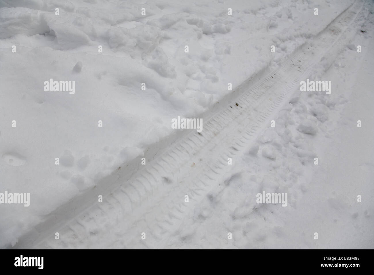 Car tyre tracks in snow, Surrey, England Stock Photo - Alamy