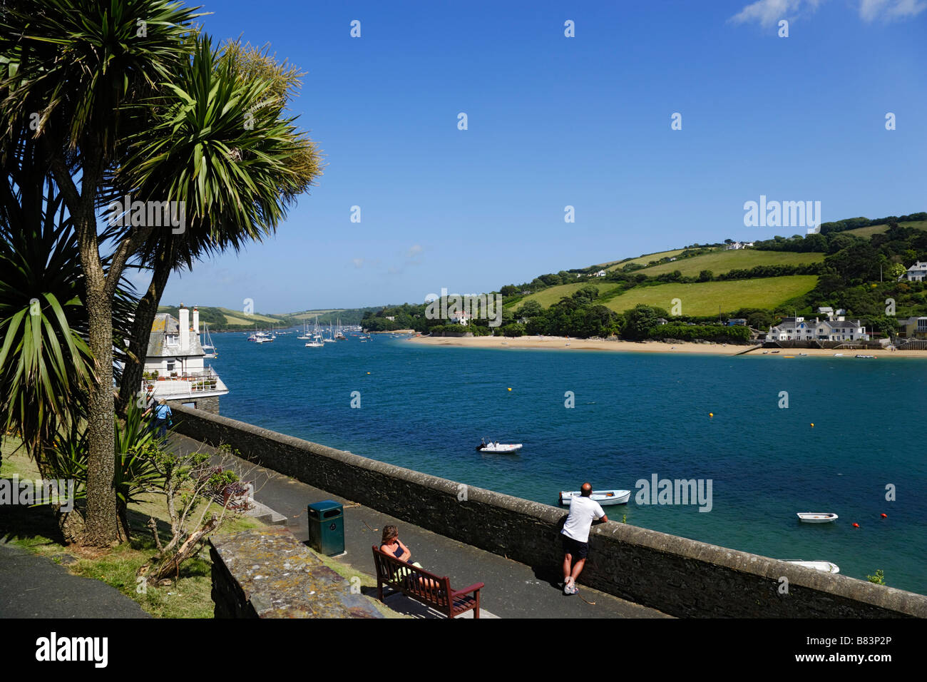 Harbor and beach in background Salcombe Devon England United Kingdom ...