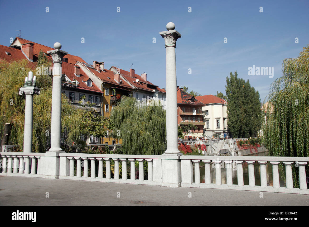 Cobbler's Bridge (Cevljarski Most) spans the Ljubljanica river in the ...