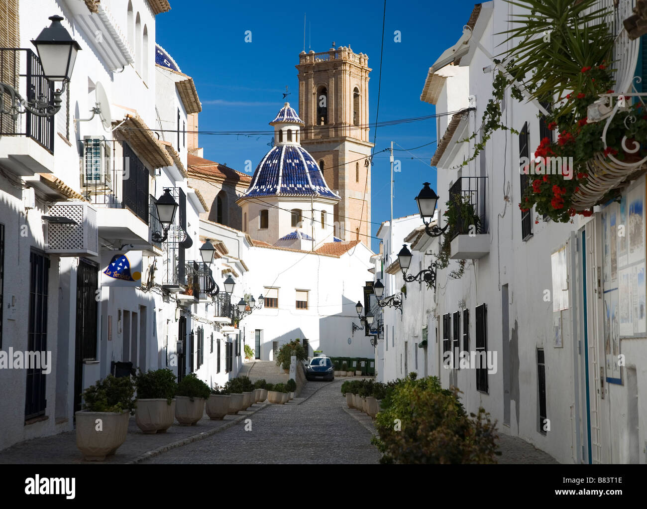Altea street scene in old town, Alicante, Spain, Europe Stock Photo - Alamy