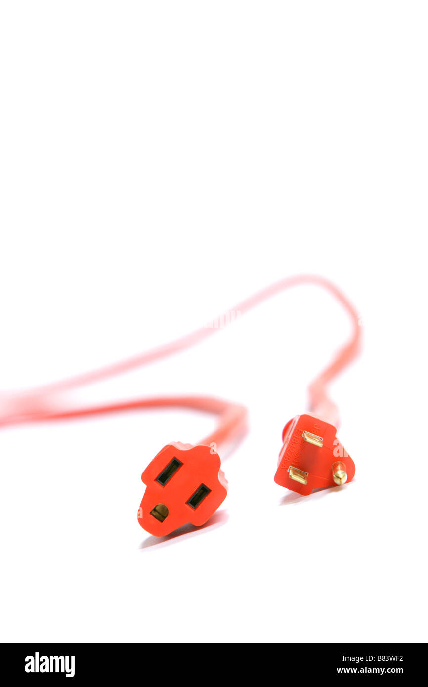 A 100 foot orange extension cord coiled up with a three way splitter ...