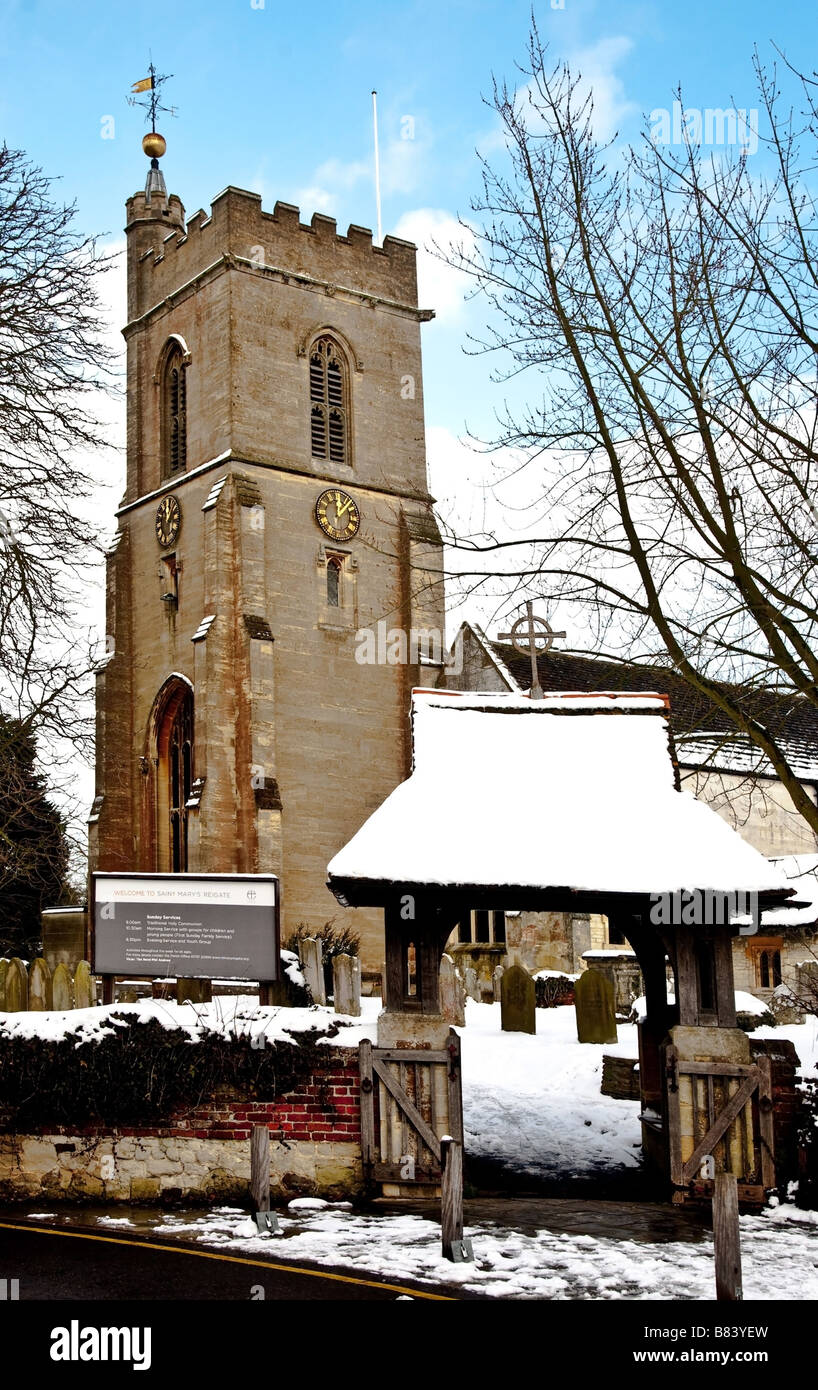 St Mary's Church, Reigate, Surrey in the snow Stock Photo - Alamy