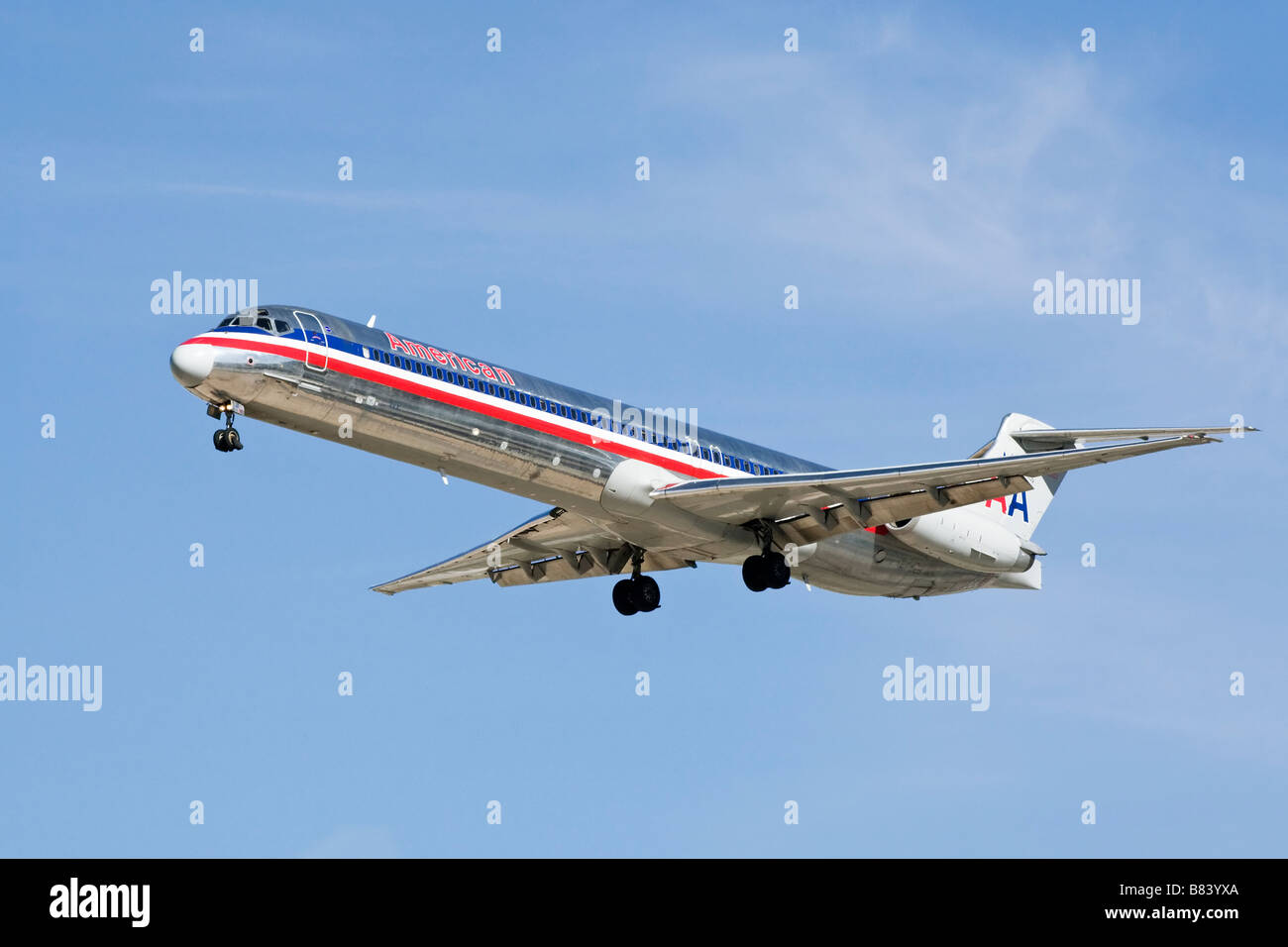 An MD80 series aircraft of American Airlines on final approach Stock ...